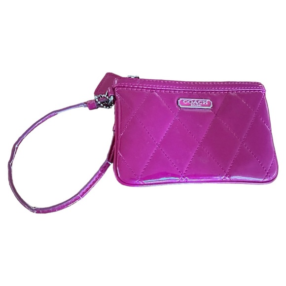 Coach | Bags | Coach Poppy Pink Patent Lip Quilted Leather Wristletsee ...